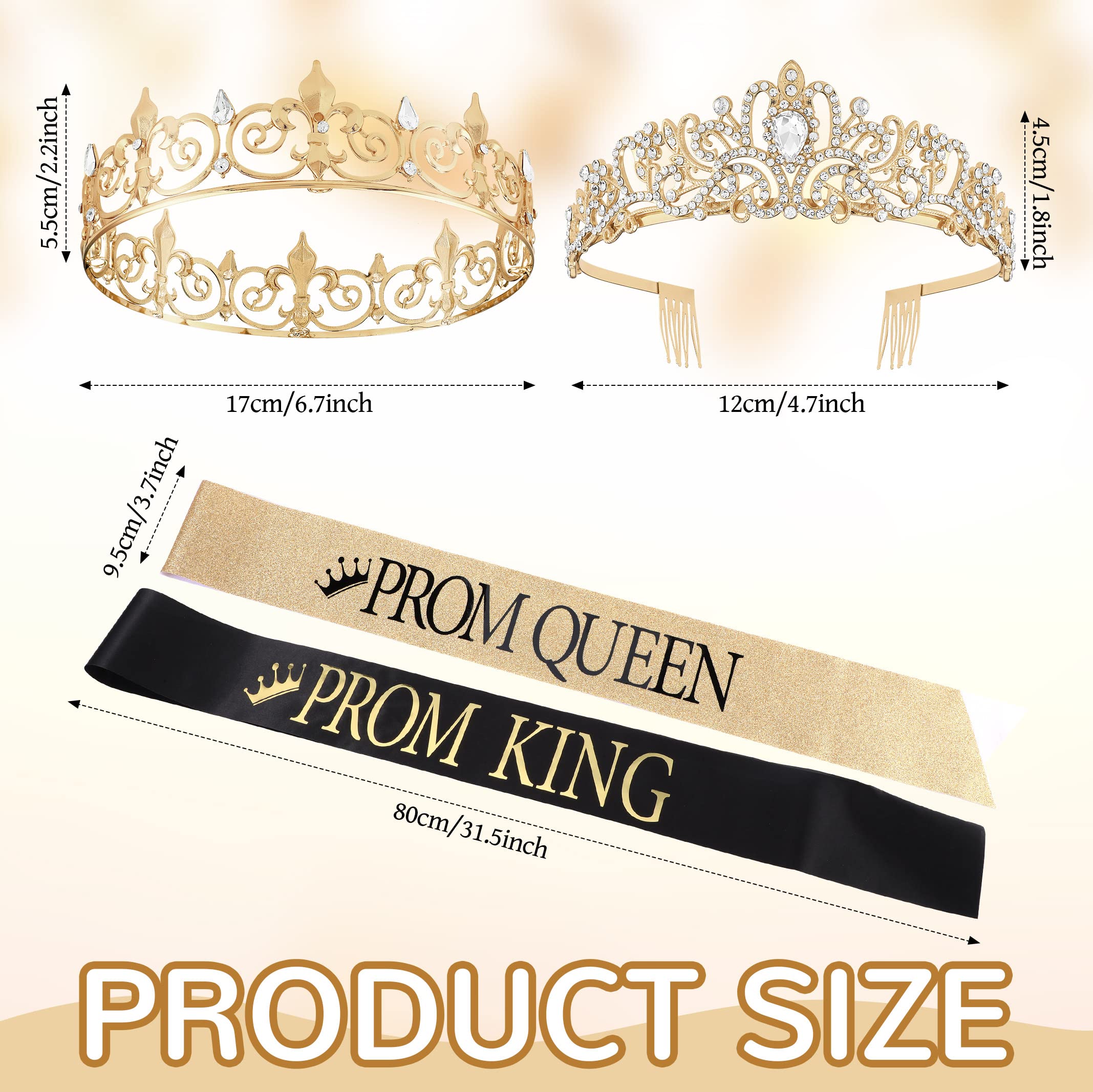 Lyrow 4 Pcs Halloween Prom Crowns and Sashes Set Graduation Prom King and Queen Tiara Sash for Party Favors Women Wedding Birthday Party(Black, Gold)