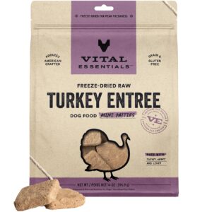 vital essentials freeze dried raw dog food, turkey mini patties entree, 14 oz