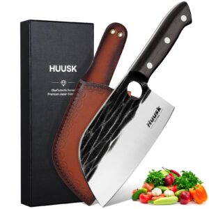 huusk serbian chef knife hand forged meat cleaver with sheath high carbon steel full tang knife heavy duty butcher knife for kitchen or camping outdoor christmas gifts gifts for dad