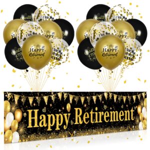 retirement party decorations black gold happy retirement banner and 18pcs happy retirement balloons for men and women large black gold retirement yard sign for retirement party supplies