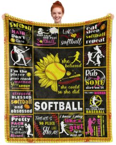 wotail softball gifts for girls, softball gifts, softball stuff, softball blanket, softball coach gifts, birthday gift idea blanket, softball gifts 60"x 50"