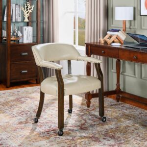 large dining chairs with wheels and arm , caster boss caption's chairs with solid wood leg, office desk chairs with button upholstered, classic swivel chair, 31.5”h brown leg & beige xxy1910bg