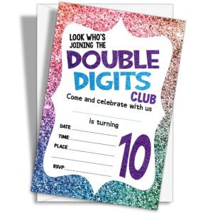 yqv 10th birthday party invitations, 20-count fill-in style birthday party invites with envelopes-hbyqk-b34