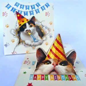 dongnaiwin tricolor birthday card cat lovers birthday card - calico cat pop up card with envelope - happy birthday greeting for calico lovers