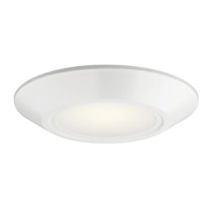 kichler horizon led downlight in white, 6.4" flush mount interior dimmable light, 3000k, wet rated integrated led, (6.4" w x 1.3" h), 43873whled30, white