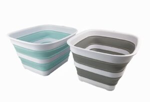 sammart 15l (3.9 gallons) collapsible plastic washing tub - foldable washtub - portable washing basin - space saving easy storage (lake green+grey (set of 2))