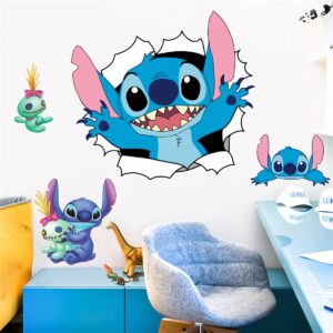 sktffr lilo & stitch wall stickers cartoon wall decals excellent vinyl wall decor for girls room living room (size 17.7 x 23.7 inch)