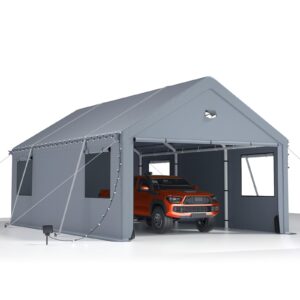 12x20 heavy duty carport canopy - extra large portable car tent garage with roll-up windows and all-season tarp cover,removable roof &side walls for car, suv,boats&truck shelter sheds