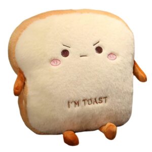 goylmc toast bread plush pillow, bread stuffed pillow,food plush pillow with hand pocket great gift choice for kids adults (15.7 * 13.7 in,angry)