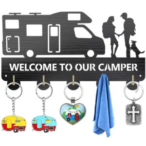 hlytylh camper key holder for wall, key holder,wall mounted key organizer hooks for wall decorative with 5 hooks,deer camper hanger for entryway,front door,hallway,office,gifts for men,12x8 inches(a)