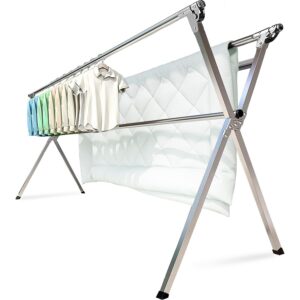 azhzolsk clothes drying racks outdoor, updated version,stainless steel laundry drying rack for indoor outdoor and the balcony,length adjustable saves space,with windproof hooks