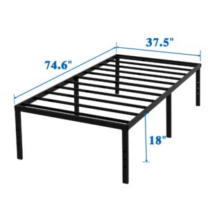 Caplisave Twin Bed Frames 18 Inch High Metal Platform, Max 2000lbs Heavy Duty Metal Slat Support Twin Size Bed Frame, Underbed Storage, Easy Assembly, No Box Spring Needed, Black