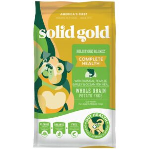 solid gold dry dog food for adult & senior dogs - made with oatmeal, pearled barley, and fish meal - holistique blendz potato free high fiber dog food for sensitive stomach & immune support - 12 lb