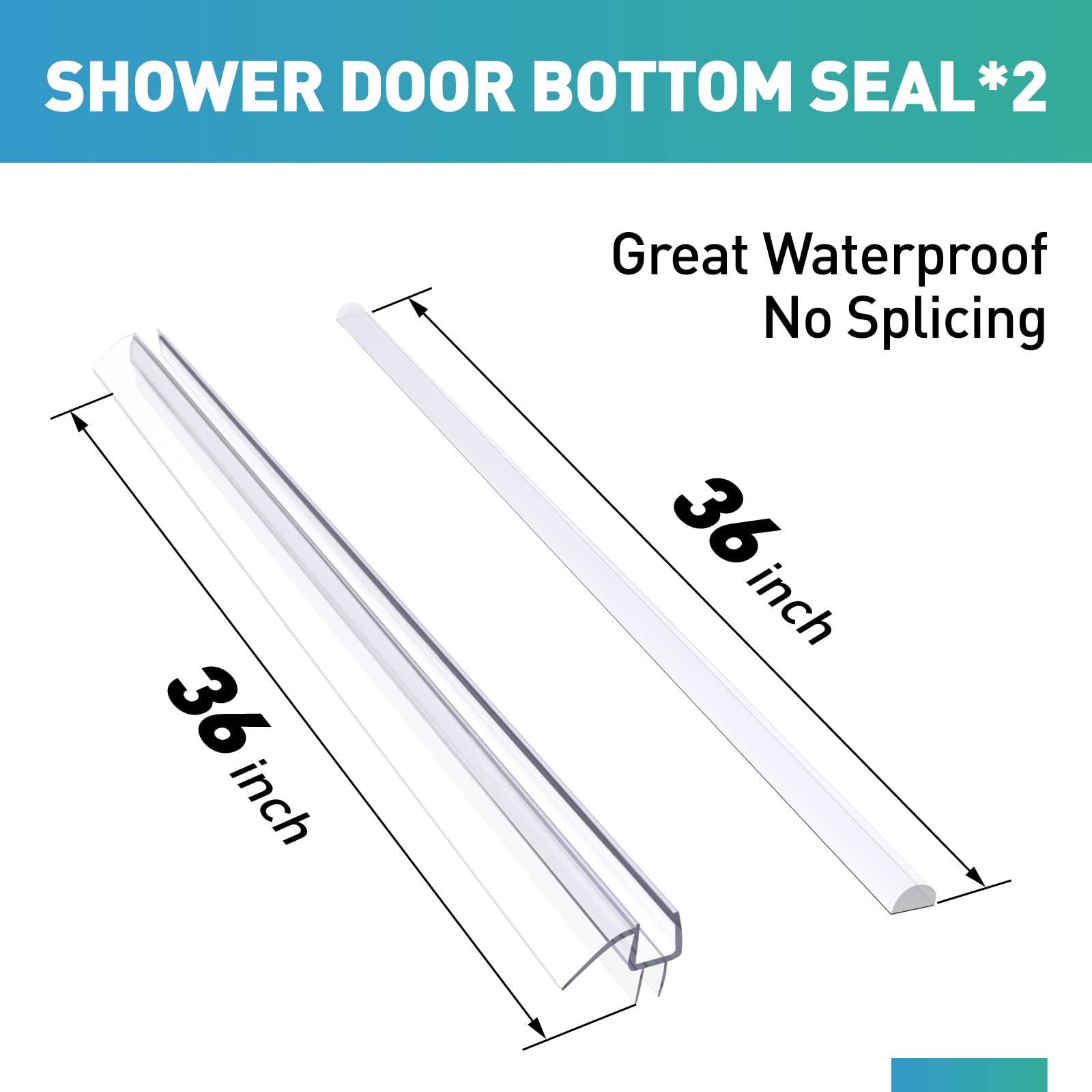 FCSOTSPS Shower Door Bottom Seal, 2 PCS 3/8" x 36" Shower Door Sweep for 3/8 Inch Glass, Frameless Glass Shower Door Seal Strip - Stop Shower Leaks and Create a Water Barrier