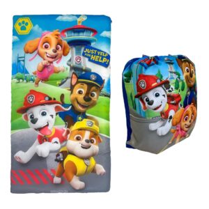 paw patrol kids soft lightweight 2 piece sleeping/slumber bag and sling bag set, 46"(l) x 26"(w), (official licensed paw patrol product) by franco