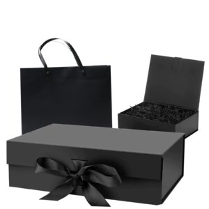 douria black gift box,9.4x7x3 inches gift wrapping box with magnetic lid and ribbon, for weddings, valentine's day, birthdays, christmas, anniversaries gift wrapping box