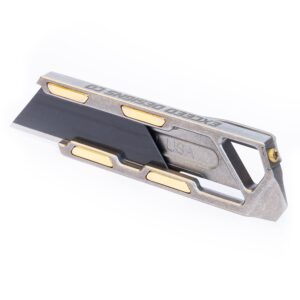 exceed designs tirant razor-m 3.0 magnetic slide (stonewashed) 6al-4v titanium utility knife & pry bar, edc knife, box cutter, made in usa (24k gold magnets/with clip)