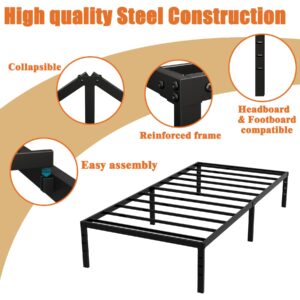 Caplisave Twin Bed Frames 18 Inch High Metal Platform, Max 2000lbs Heavy Duty Metal Slat Support Twin Size Bed Frame, Underbed Storage, Easy Assembly, No Box Spring Needed, Black