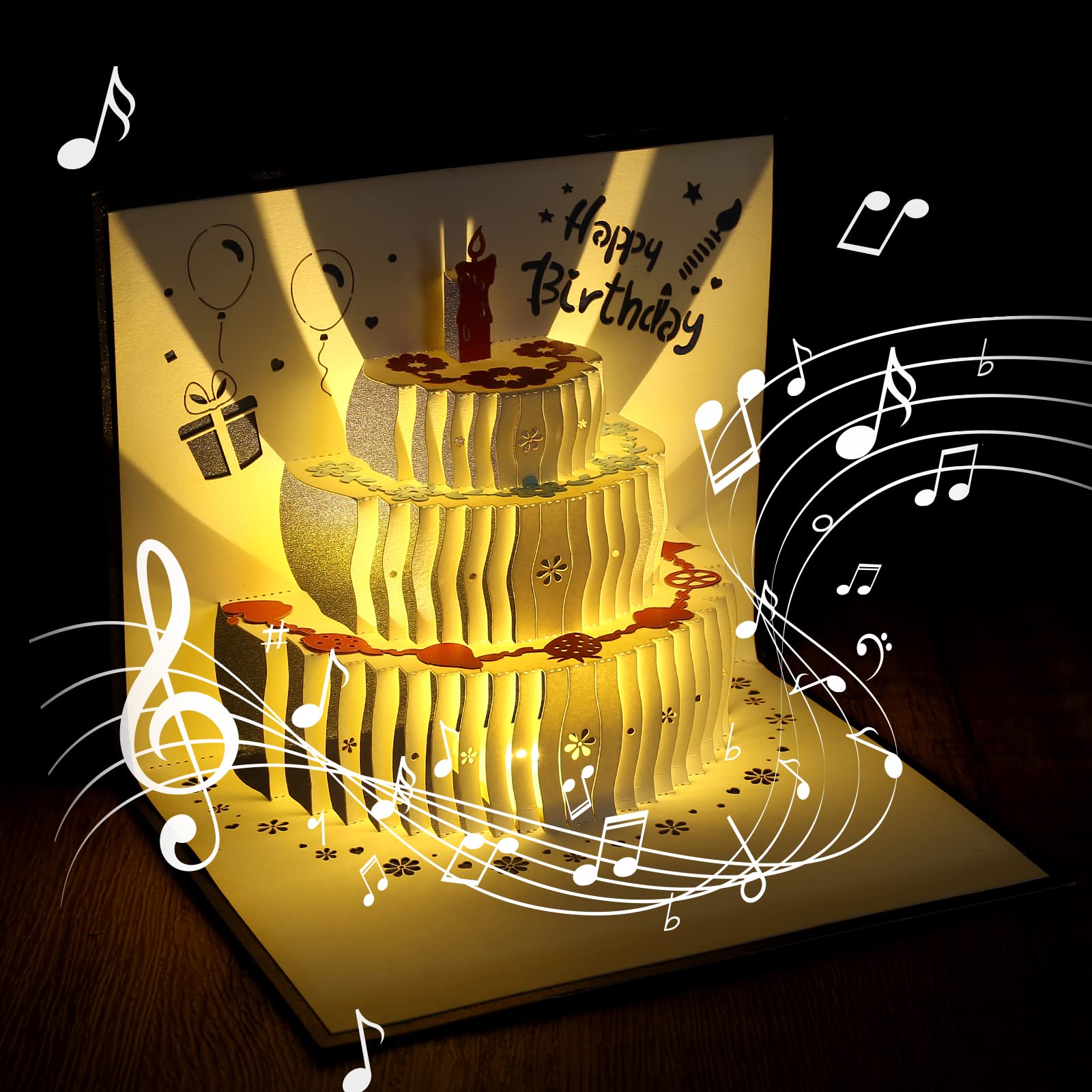 Musical Birthday Card with Sound, Music and Light 3D Happy Birthday Pop Up Cards for Men, Women, Kids