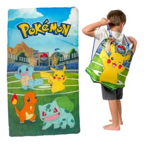 pokémon anime kids soft lightweight 2 piece sleeping/slumber bag and sling bag set, 46"(l) x 26"(w) (official licensed pokémon product) by franco