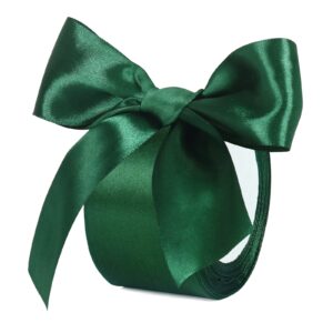 green satin ribbon, 24 yards 2 inch wide silky gift ribbon for bow making, christmas gift wrapping, gift box packaging, crafting, christmas tree decorations