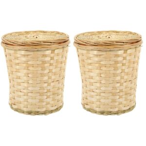 hemoton 2pcs small woven basket with lid rattan trash can wastebasket wicker round trash bin woven storage basket decorative egg basket laundry hamper flower pots planter holder