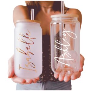 personalized tumbler personalized glass tumbler with birth flower, custom glass cup with lids and straws, personalized coffee tumbler, personalized gift (name glass tumbler)