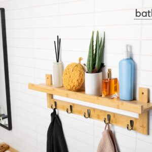 DECOMIL - Coat Rack with Shelf, Bamboo Coat Rack, Coat Rack Wall Mount, Coat Hanger with Shelf