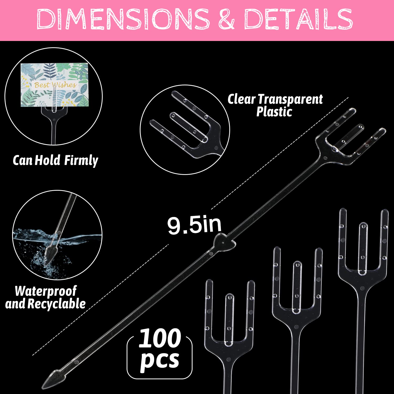 KIMOBER 100PCS Plastic Floral Place Card Holder,9 Inch Transparent Straight Head Flower Picks Photo Memo Clips Gift Card Holder for Flower Arrangements,Wedding and Birthday Party