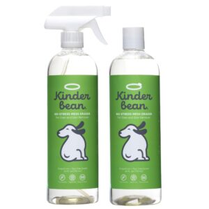 kinderbean dog & cat urine stain and odor eliminator for carpet, upholstery, hard floors - 2-pack 24 oz., grapefruit tea tree scent, enzyme bio-active formula with squeeze and spray top