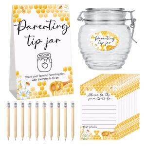 roowest baby shower games prizes advice baby shower to baby parenting tip jar sign for new parents 60 parenting advice cards 10 hb pencils 2 cute stickers 1 pet bottle for new parents guests (honey)