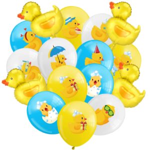 sratte 40 pcs duck balloon rubber duck party decorations 12 inch duck shape foil balloons blue pink yellow white latex balloon for baby shower rubber duck themed birthday party supplies (shower)