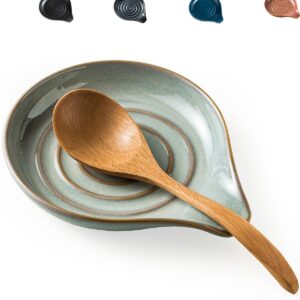 LAUCHUH Spoon Rest, 5" Large Spoon Holder for Stove Top Ceramic Spoon Rest Spatula Rest for Kitchen Utensils, Ladle, Coffee Spoons, Cooking spoons, Spatula, Tongs, Thanksgiving Day, Unique Gray