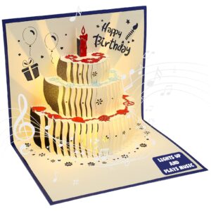 Musical Birthday Card with Sound, Music and Light 3D Happy Birthday Pop Up Cards for Men, Women, Kids