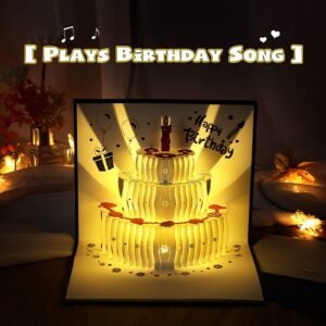 Musical Birthday Card with Sound, Music and Light 3D Happy Birthday Pop Up Cards for Men, Women, Kids