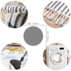 Round Boho Area Rug Cute Animals Lion cub Leopard Giraffe Elephant Koala White Carpet with Tassels Washable Hallway Floor Mat Runner Rugs for Bedroom Bathroom Playroom Nursery Decor 4 ft