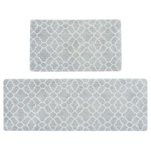 freshmint kitchen mat set of 2, anti-fatigue cushioned kitchen mats for floor, waterproof non slip comfort standing mat, boho kitchen rug for kitchen decor, sink, office, 17"x30"+17"x47", stone gray