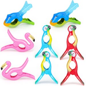 8 pcs beach towel clips flamingo parrot chair holders portable beach chair clips cute clothes pins bright colors jumbo size towel clips for beach chairs cruise holiday patio pool lounge vacation