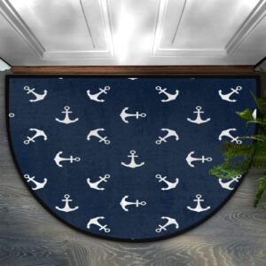 nichpedr welcome half round door mat nautical ocean sea anchor blue entrance way rugs doormats soft non-slip washable bath rugs floor mats for home bathroom indoor outdoor 18x30 inch