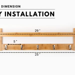 DECOMIL - Coat Rack with Shelf, Bamboo Coat Rack, Coat Rack Wall Mount, Coat Hanger with Shelf