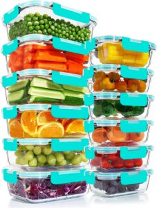 komuee 12 packs glass meal prep containers set, glass food storage containers with locking lids, airtight glass lunch containers, microwave, oven, freezer & dishwasher friendly, green