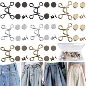 48 pieces adjustable waist buckle extender set, 8 set 4 style jean button pins no sewing required pants clips for waist, pant waist tightener for jeans dress perfect fit instant button (stylish style)