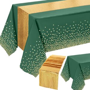 tudomro tablecloth and sequin table runner set 54 x 108 inch polka dots confetti table cover dining plastic table cloths glitter decorations for birthday wedding anniversary party (green gold)