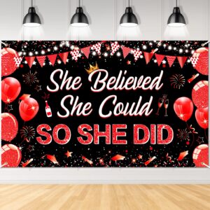 2024 red black graduation decoration banner red black she believed she could so she did graduation banner 2024 class of graduation banner for women girls high school college graduation 72.8x43.3 inch