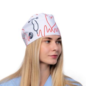 stethoscope print scrub cap - perfect hat for nurses, doctors and emts…