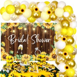 yellow sunflower balloon garland arch kit, sunflower bridal shower backdrop - yellow white gold bachelorette party decorations with artificial flowers for wedding engagement party supplies