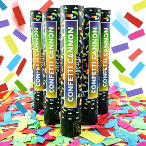 12 inch confetti cannon multicolor confetti popper party shooter for wedding birthday graduation celebration, 5 pack biodegradable confetti shooter launches 20-26 ft