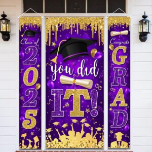 graduation decorations class of 2025 purple and gold congrats grad banner and you did it graduation door cover for high school college graduation party supplies(purple)