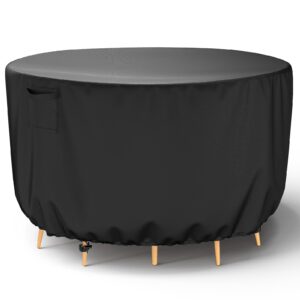 brosyda round patio furniture cover, waterproof outdoor table covers, windproof heavy duty patio furniture cover for outdoor table chair furniture set, tear resistant, 84"dia x 28"h, black