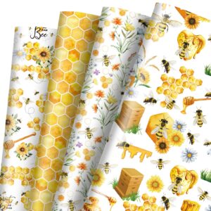 whaline 12 sheet bee wrapping paper honeybee sunflower gift wrap paper watercolor bumblebee honeycomb folded decorative paper for summer baby shower birthday craft gift diy decor, 19.7 x 27.6 inch